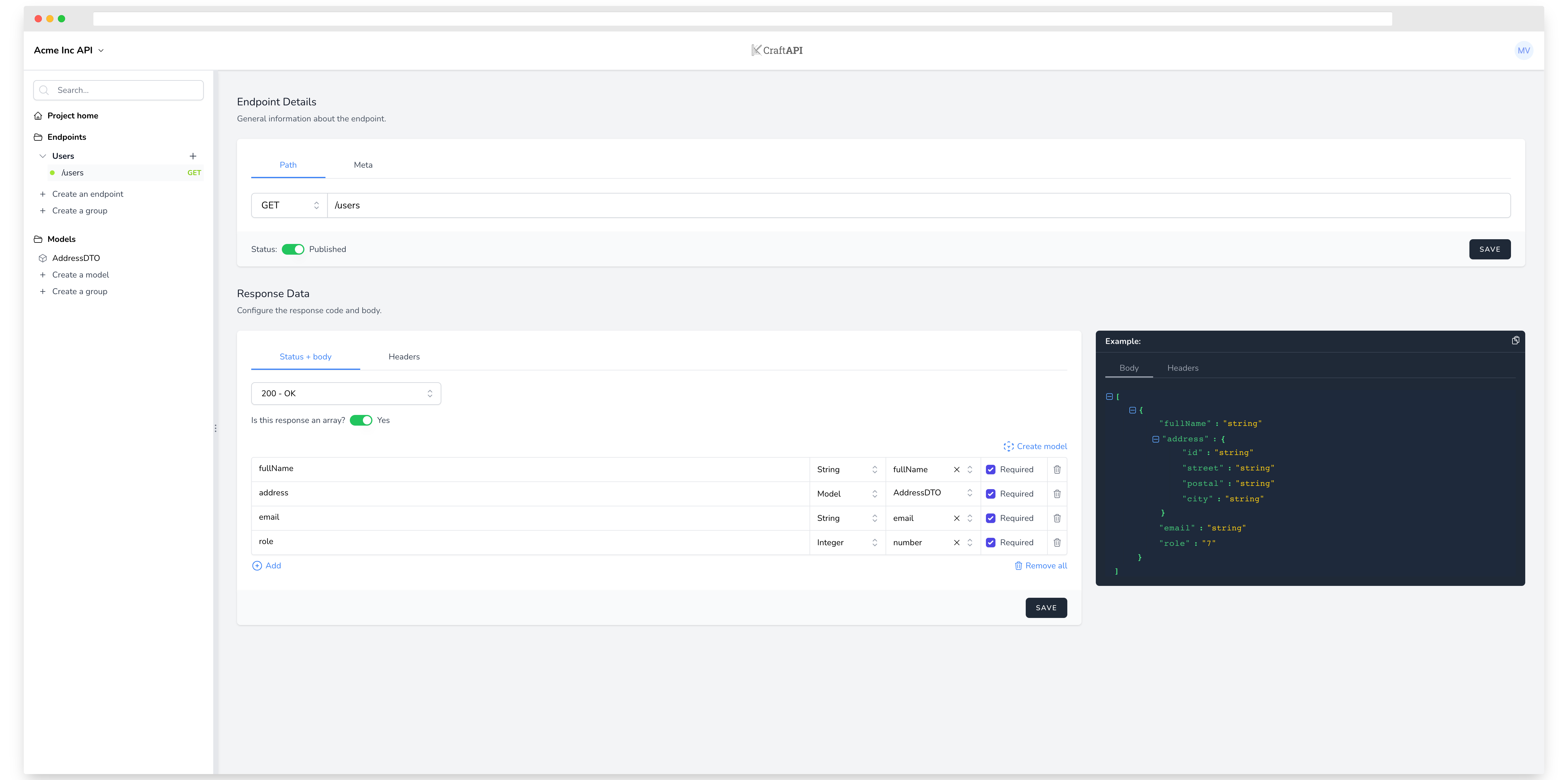 CraftAPI - Create and run mock Rest APIs