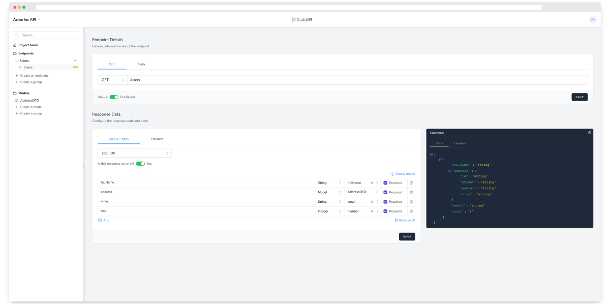 CraftAPI - Create and run mock Rest APIs